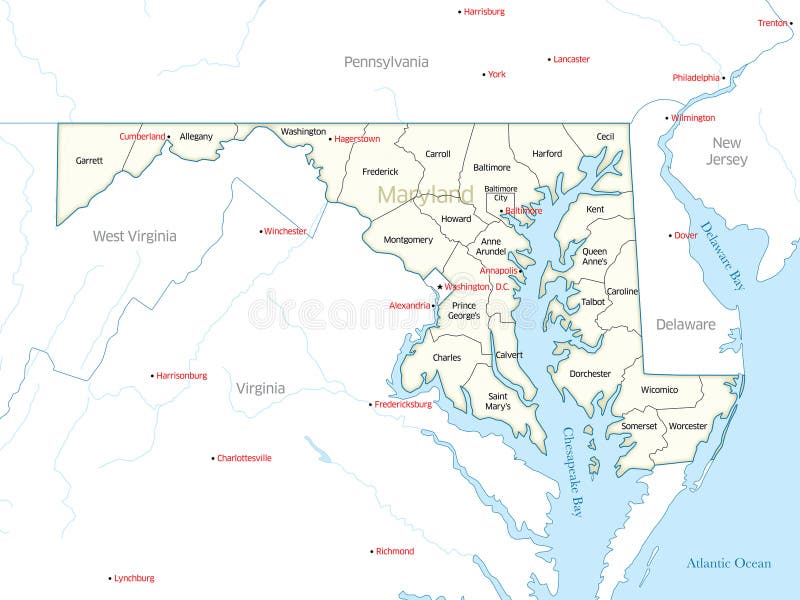 Counties of Maryland map stock illustration. Illustration of contour ...