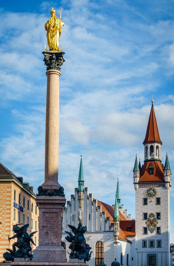 Marys Column on Marienplatz Stock Photo - Image of europe, germany ...