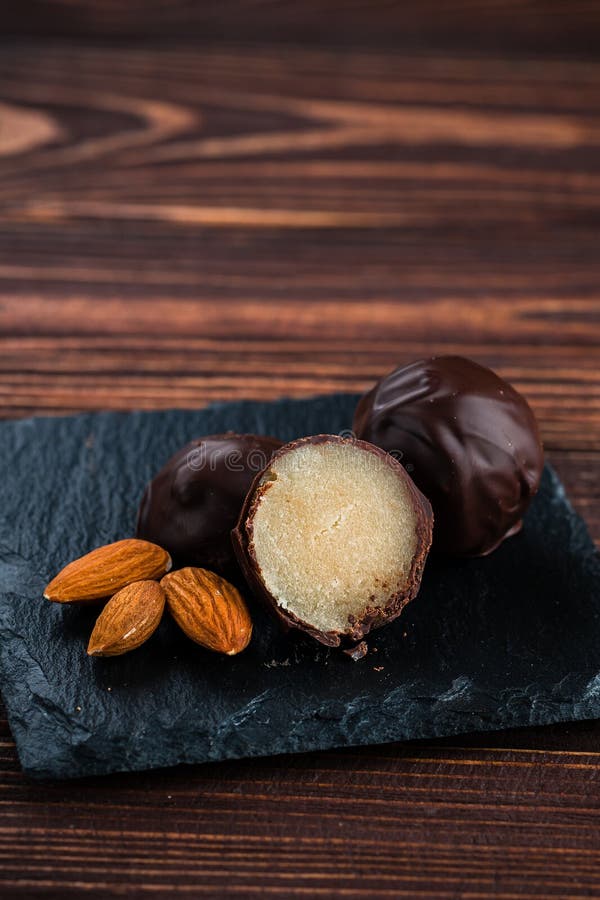 Marzipan Bar Coated in Dark Chocolate Stock Image - Image of sugar ...