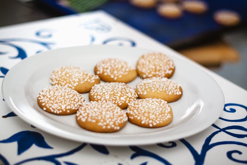 Marzipan Cookies on a White Plate Stock Photo - Image of food, cookie ...