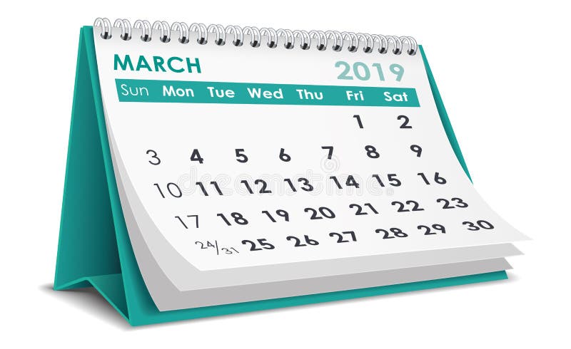 Marzo 2019 calendario illustrazione vettoriale. Illustrazione di colore ...