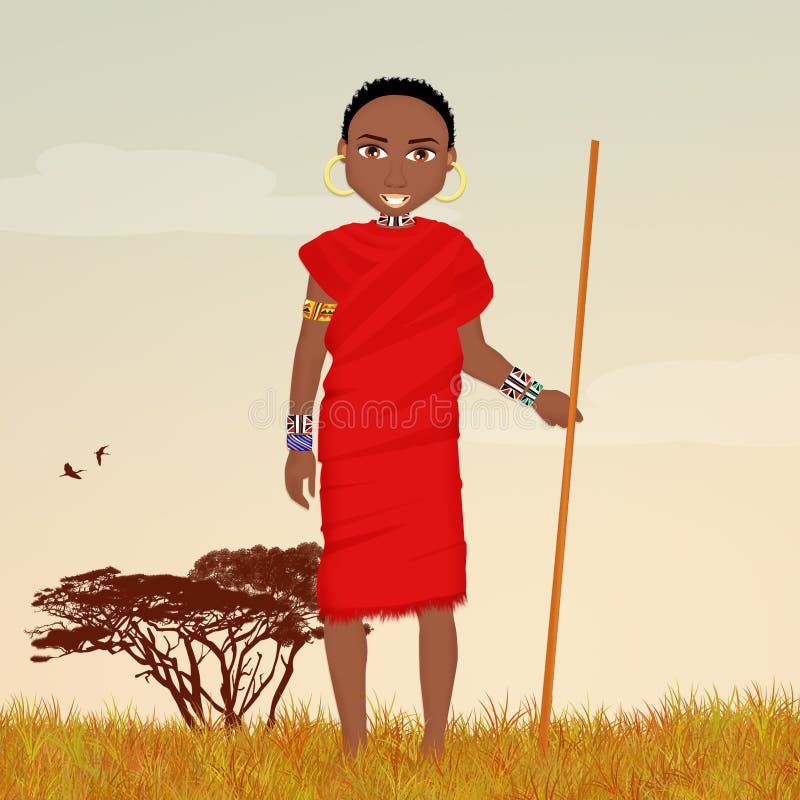 Masai Man in African Landscape Stock Illustration - Illustration of ...