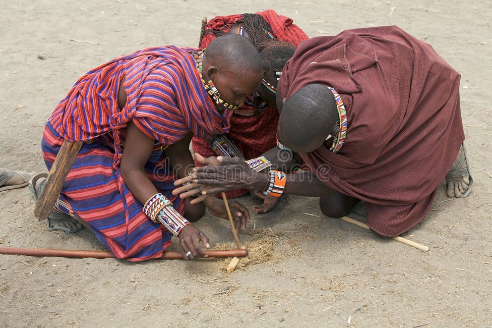 Masai Men are Making the Fire Editorial Image - Image of primitive ...