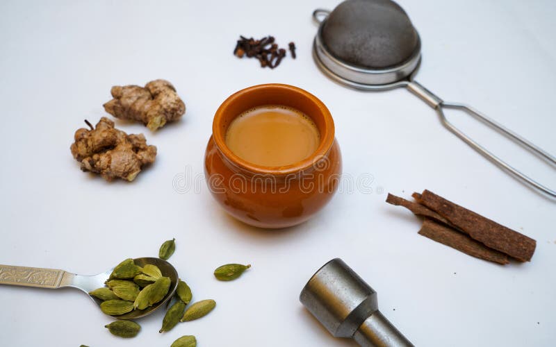 Masala Chai or Kulhad Chai on White Background. Popular Indian Tea ...