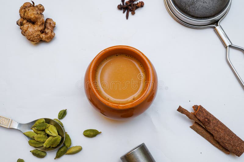Masala Chai or Kulhad Chai on White Background. Popular Indian Tea ...