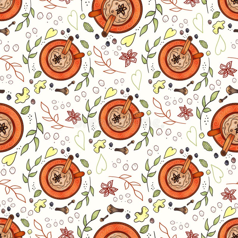 Masala Chai Tea with Spices Seamless Pattern Design Stock Illustration ...