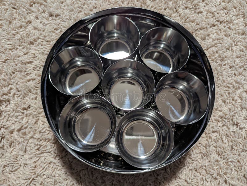 Masala Dabba Silver Container for Indian Spices Stock Photo - Image of ...