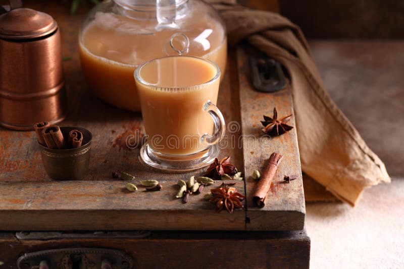Masala tea with spices stock image. Image of table, cinnamon - 214223053