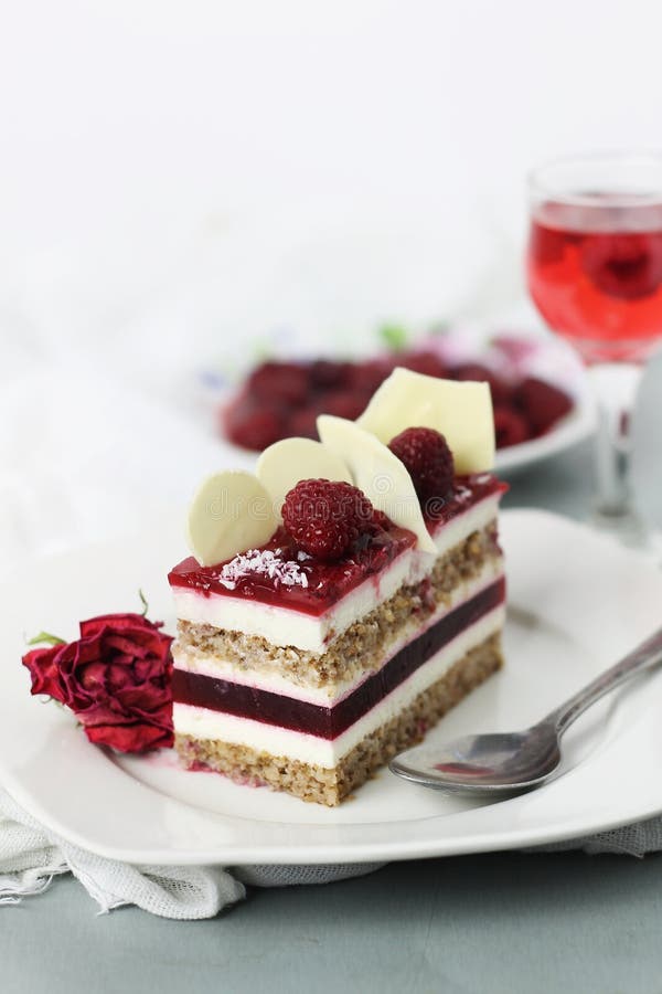 Mascarpone Mousse and Raspberry Jelly Cake Stock Image - Image of ...