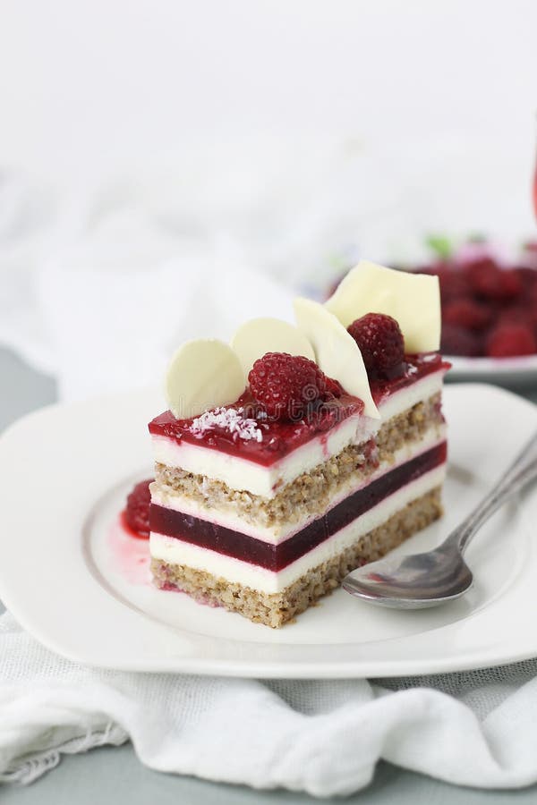 Mascarpone Mousse and Raspberry Jelly Cake Stock Photo - Image of ...