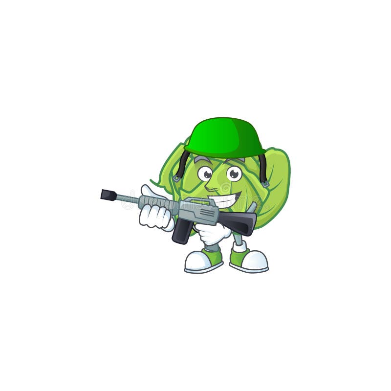 A Mascot of Cabbage As an Army with Machine Gun Stock Vector ...