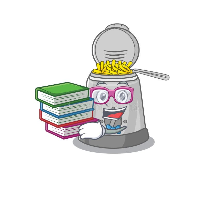 Mascot Cartoon of Deep Fryer Studying with Book Stock Vector ...