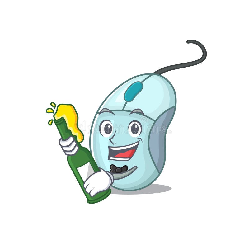 Mascot Cartoon Design Der Computer-Maus Mit Flasche Bier Vektor ...