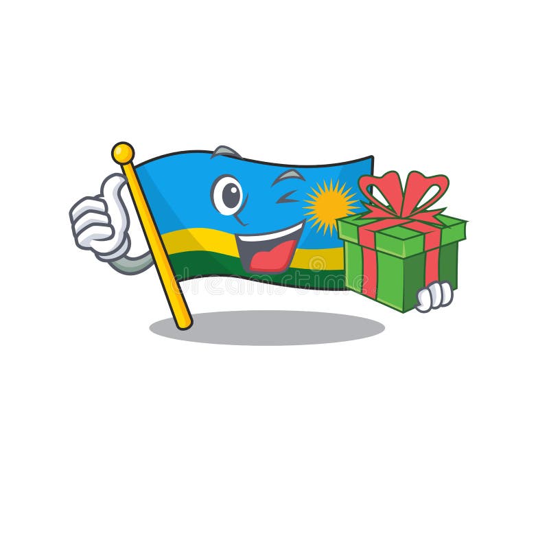 Mascot Cartoon of Happy Flag Rwanda with Gift Box Stock Vector ...
