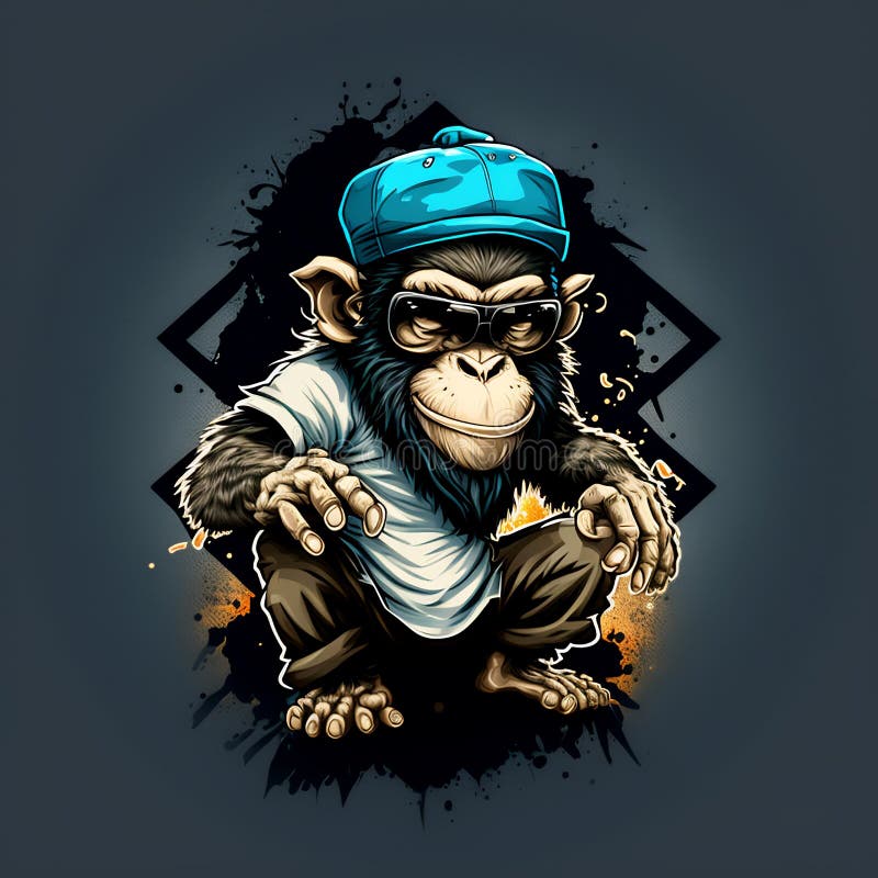 Mascot Character Monkey Cyber Hiphop Stock Illustration - Illustration ...