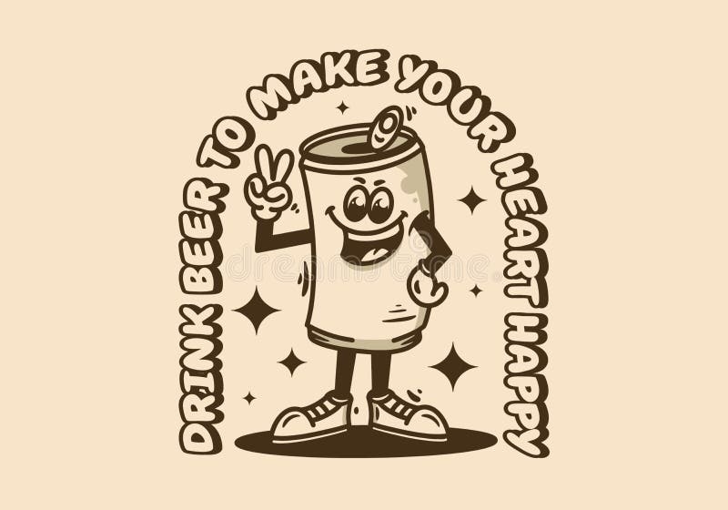 Mascot Character of a Standing Beer Can with Hands Forming a Peace ...