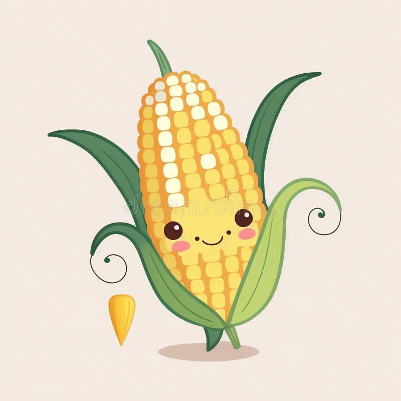The Character of a Cute Cob of Corn Stock Illustration - Illustration ...