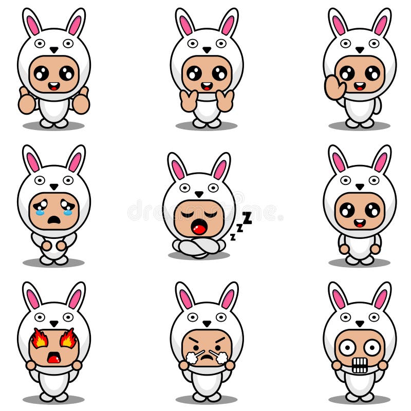 Bunny Mascot Costume Expression Set Stock Vector - Illustration of ...