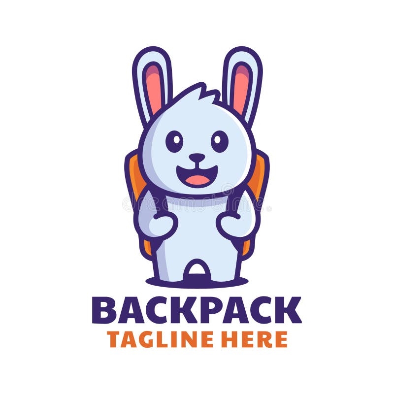 Cute Rabbit with Backpack Cartoon Logo Design Stock Vector ...