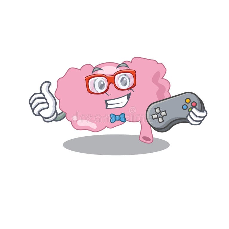 Mascot Design Style of Brain Gamer Playing with Controller Stock Vector ...