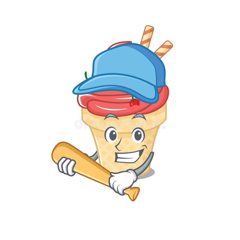 Mascot Design Style of Cherry Ice Cream with Baseball Stick Stock ...