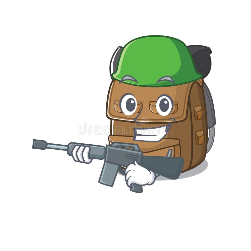 A Mascot of Hiking Backpack Scroll Army with Machine Gun Stock Vector ...