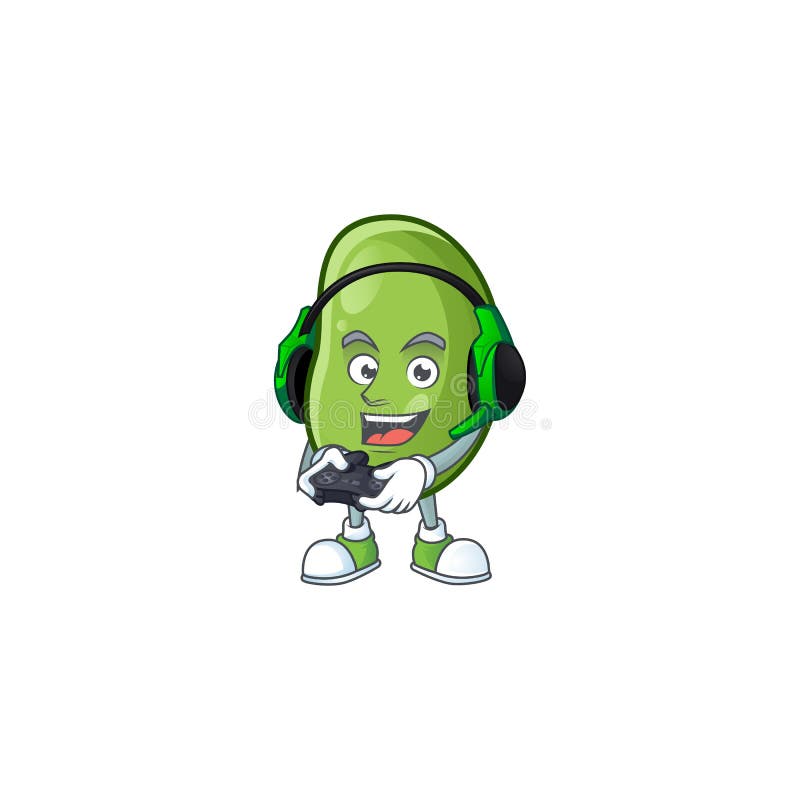 Mascot Icon of Green Beans with Headphone and Controller Stock Vector ...