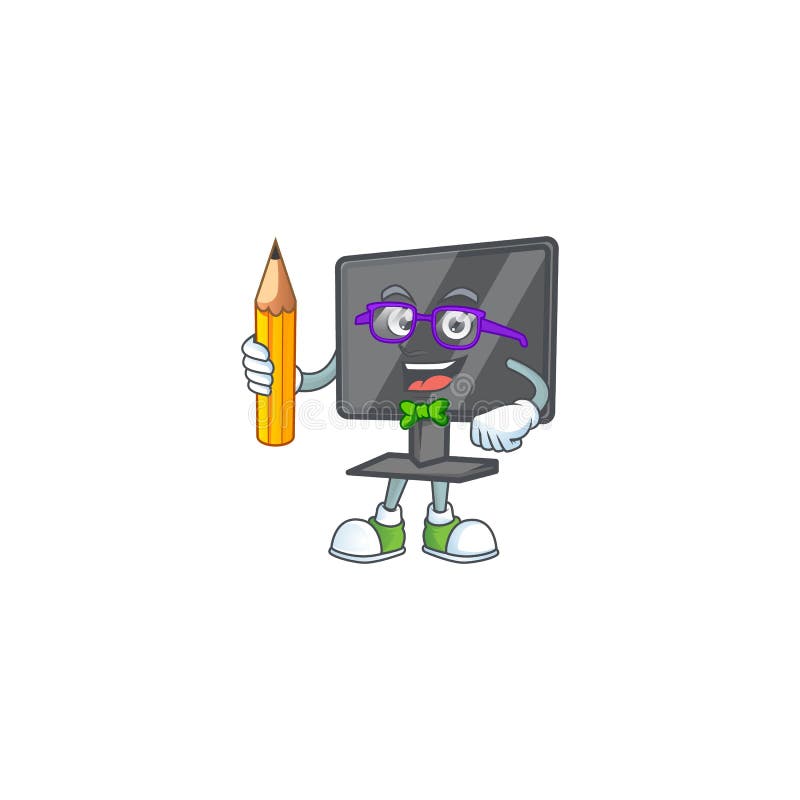 A Mascot Icon of Student Computer Screen Character Holding Pencil Stock ...