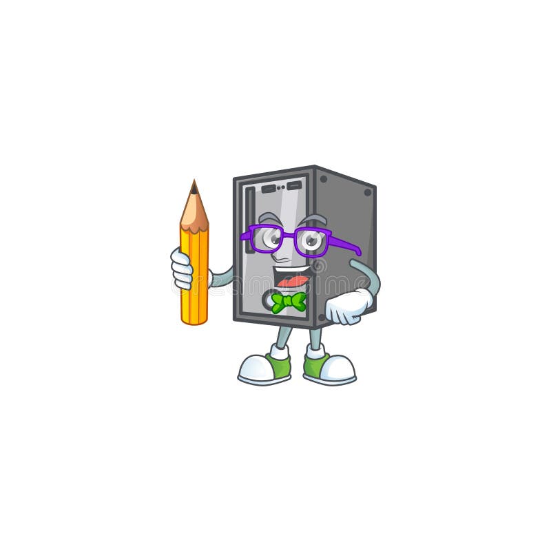 A Mascot Icon of Student CPU Character Holding Pencil Stock Vector ...