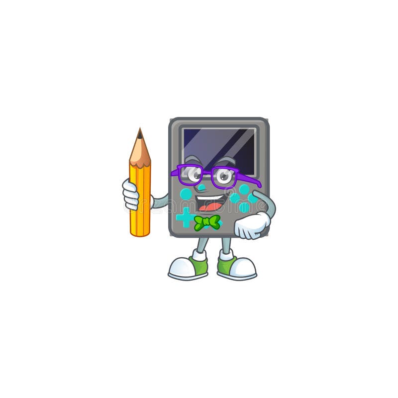 A Mascot Icon of Student Game Console Character Holding Pencil Stock ...