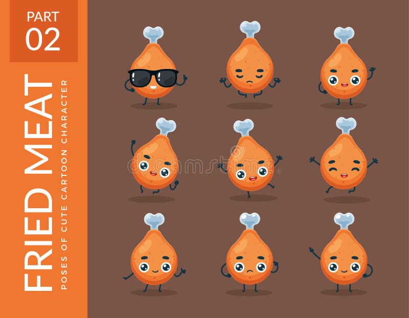 Mascot Images of the Fried Meat. Second Set Stock Vector - Illustration ...