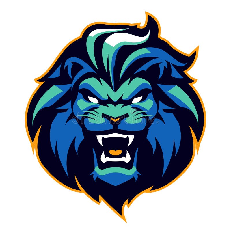 Blue Lion Icon Logo Silhouette of Lion Face Stock Vector - Illustration ...
