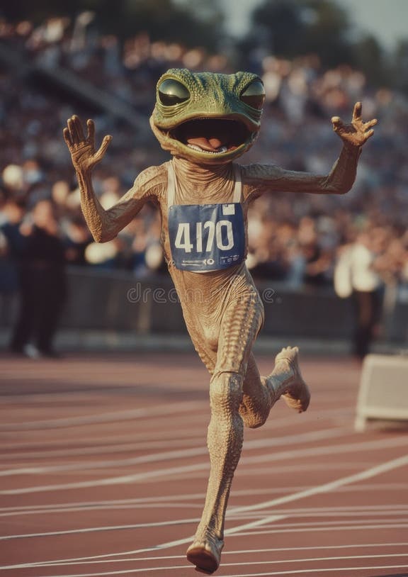 Mascot Running on Track in Front of Crowd Cheering Stock Image - Image ...