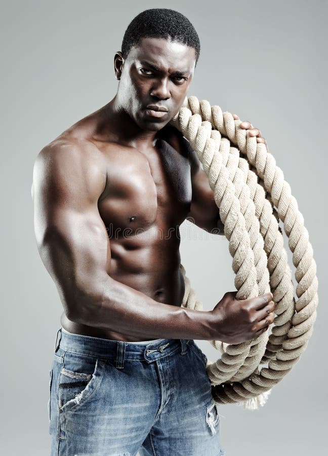 Masculine Black Man and Rope Stock Image - Image of built, masculinity ...