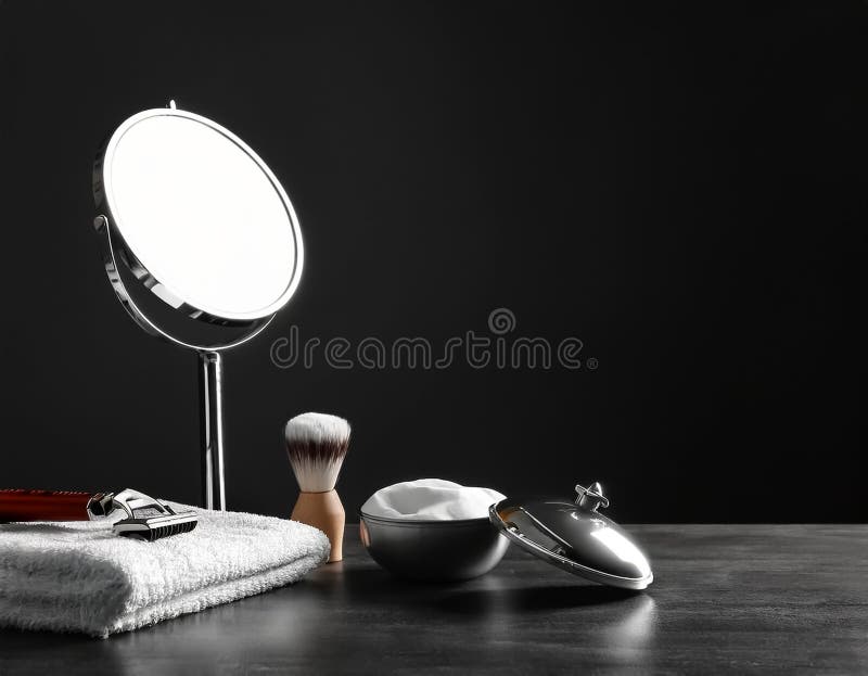 Masculine Grooming Essentials Displayed on Dark Table Stock ...