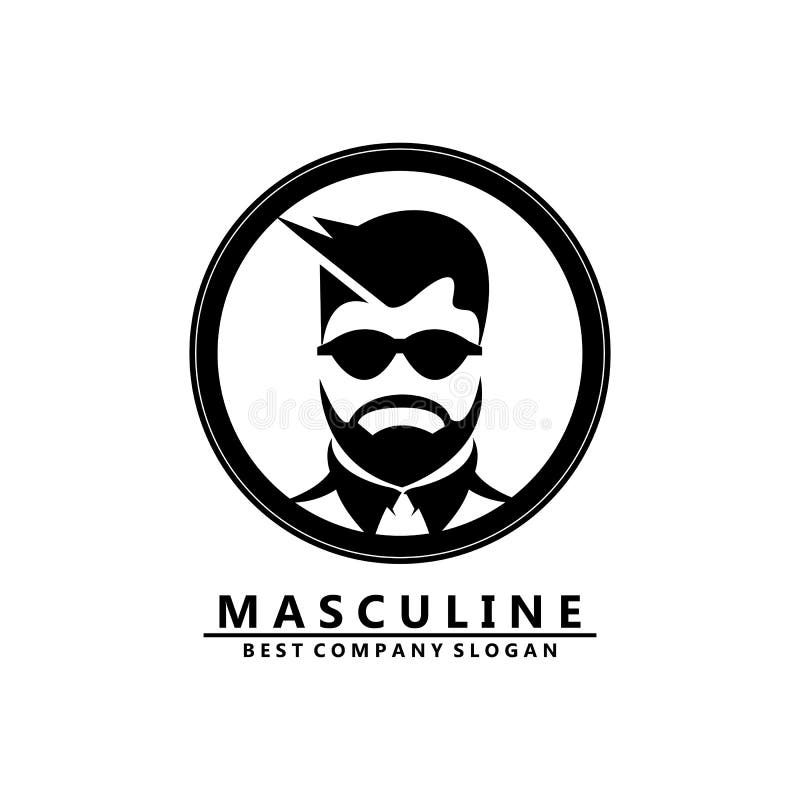 Masculine Man Logo Icon Vector with Beard, Handsome Cool Dignified ...