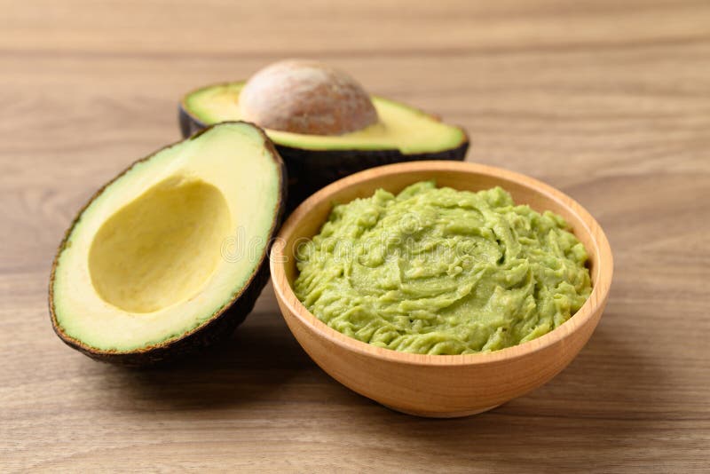 Mashed Avocado in Wooden Bowl, Healthy Eating Stock Photo - Image of ...