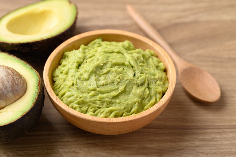 Mashed Avocado in Wooden Bowl, Healthy Eating Stock Photo - Image of ...