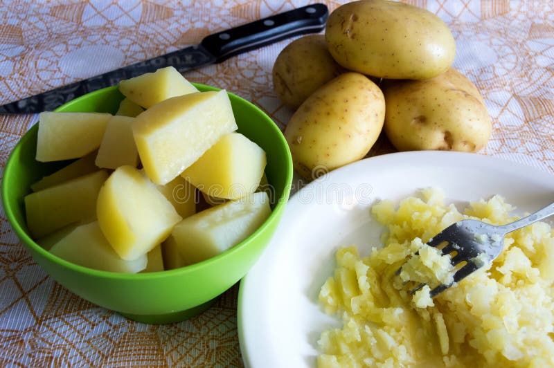 Mashed, Boiled and Raw Potato on the Table Stock Image - Image of ...