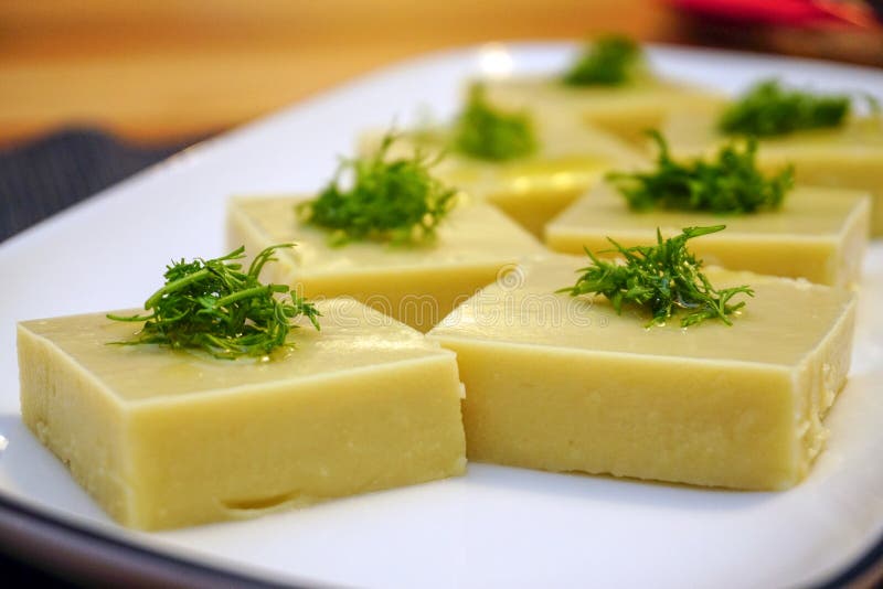 Mashed Broad Beans Fava Appetizer Cube Shaped in the Dish Stock Photo ...