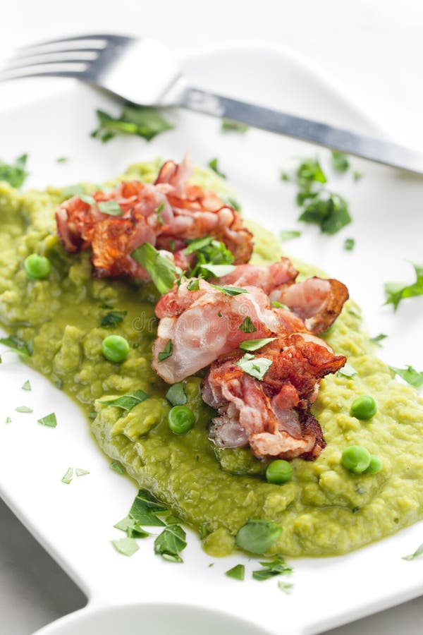 Mashed Peas with Fried Pancetta Stock Image - Image of detail, dish ...