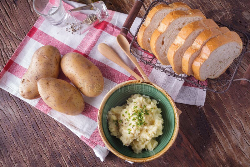 Mashed potato with bread stock image. Image of bread - 41781331