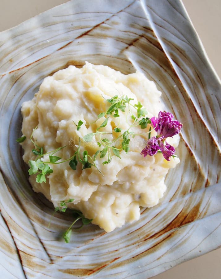 Mashed potato with herbs stock image. Image of green - 14065169