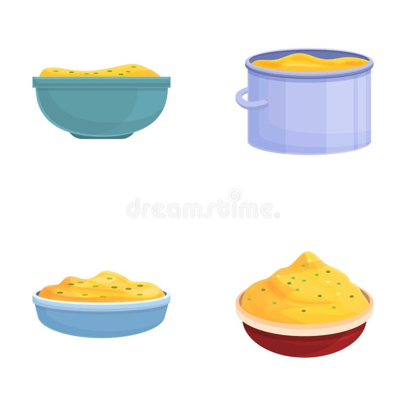 Mashed Potato Icons Set Cartoon Vector. Fresh Mashed Potato on Bowl ...