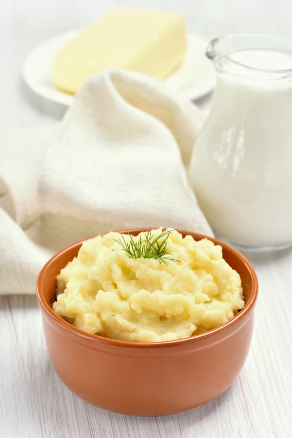 Mashed Potato on White Table Stock Image - Image of lunch, cooked: 50094733