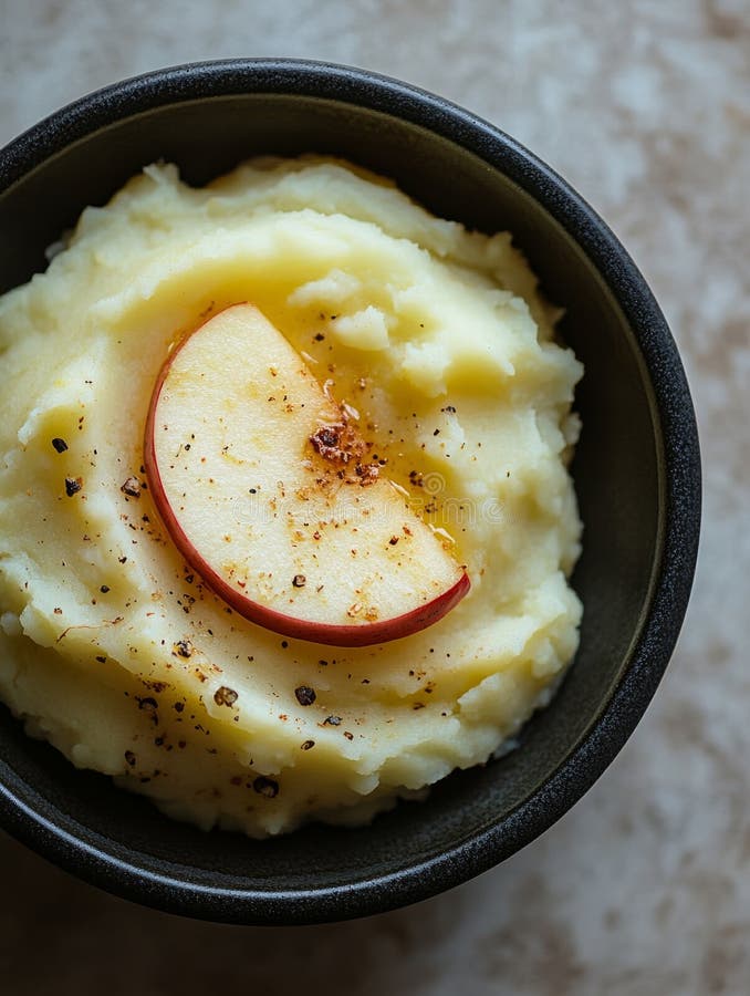 Mashed Potatoes with Apple Slice and Seasoning Stock Photo - Image of ...