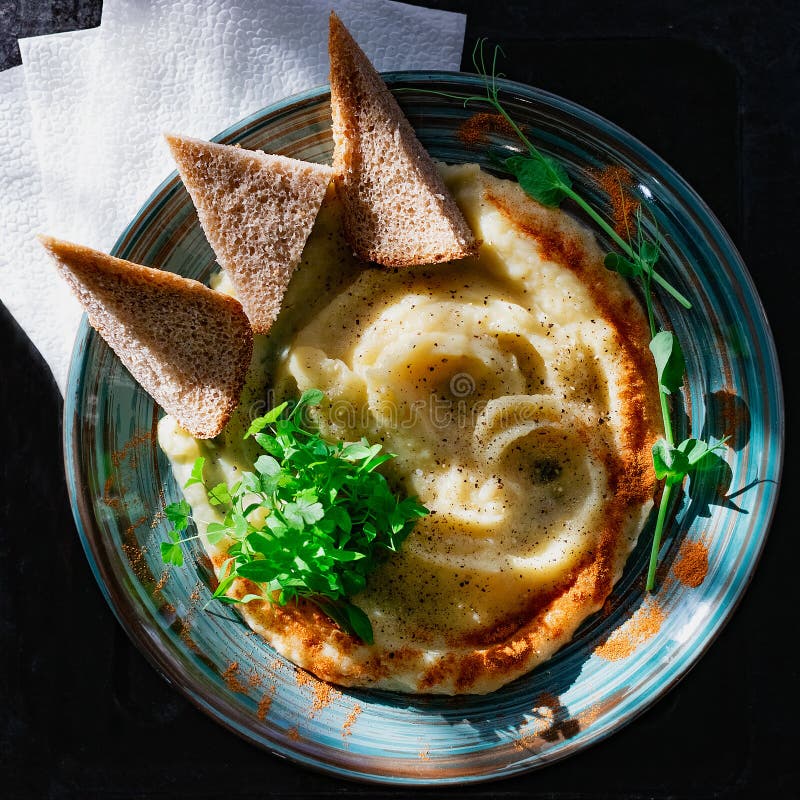 Mashed Potatoes in a Beautiful Serving with Paprika, Slices of Dark ...
