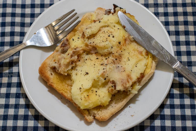 Mashed Potatoes on Toast - Weird Snack Stock Image - Image of food ...