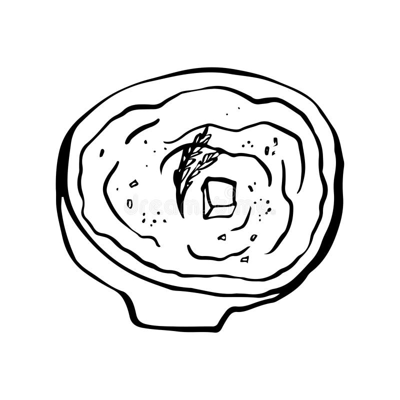 Mashed Potatoes in a Bowl, Doodle Sketch Drawing, Vector Illustration ...