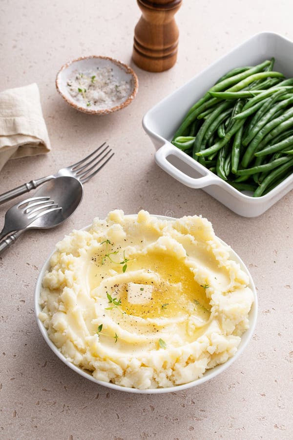 Mashed Potatoes with Butter in a Serving Bowl Stock Photo - Image of ...